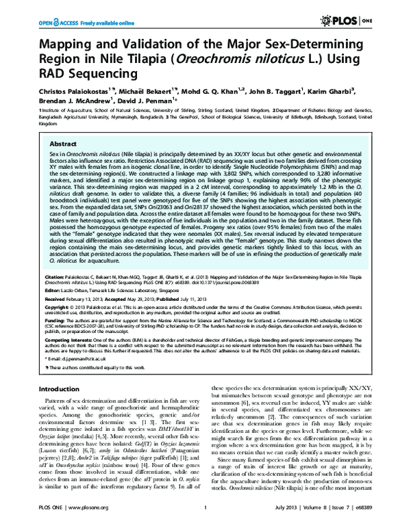 Pdf Mapping And Validation Of The Major Sex Determining Region In