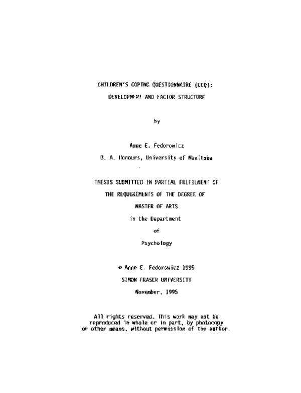 (PDF) Children's coping questionnaire (CCQ) : development and factor ...