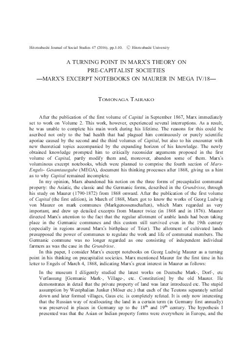 (PDF) Marx's Evolving Views on Pre-Capitalist Societies