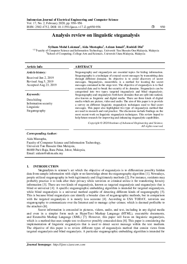 (PDF) Analysis review on linguistic steganalysis