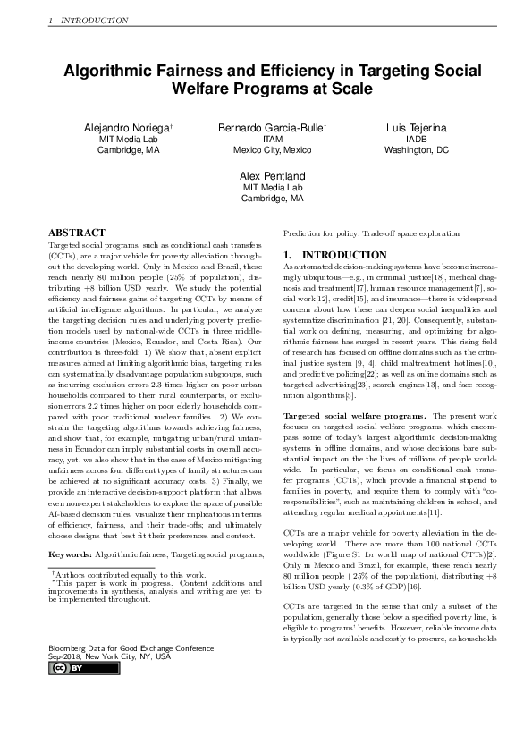 (PDF) Algorithmic Fairness and Efficiency in Targeting Social Welfare Programs at Scale