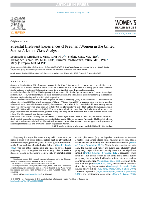 (PDF) Stressful Life Event Experiences of Pregnant Women in the United ...