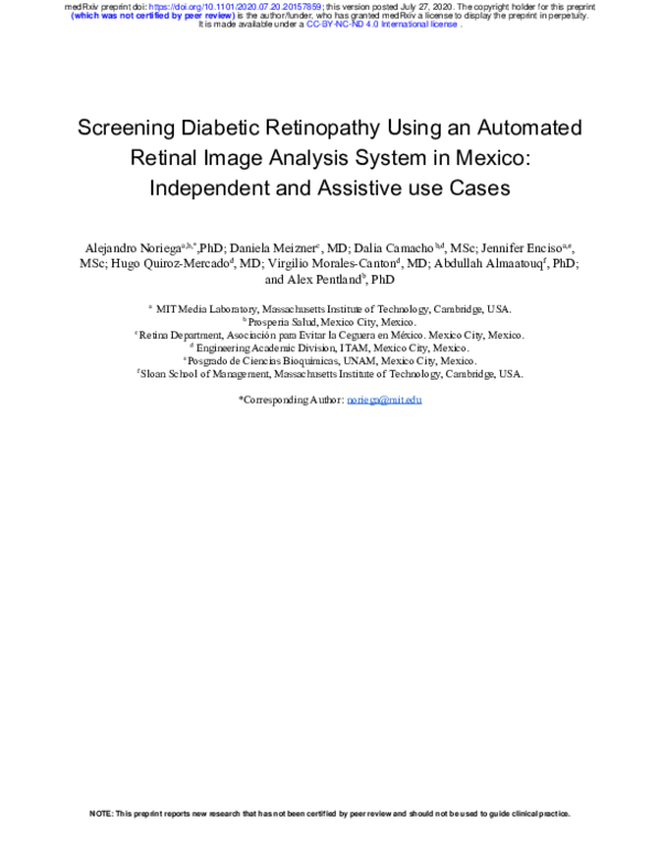 (PDF) Screening Diabetic Retinopathy Using an Automated Retinal Image Analysis System in Mexico ...