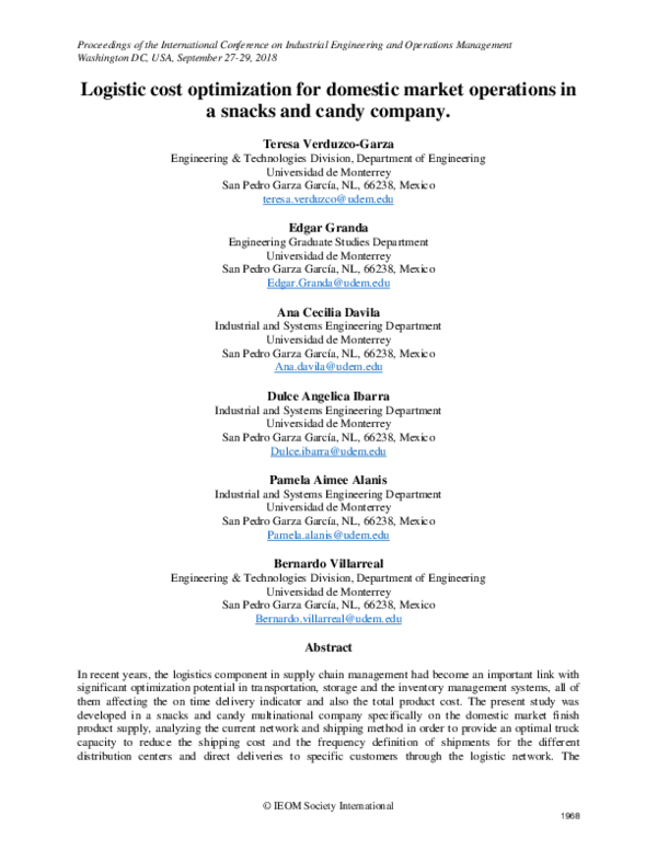(PDF) Logistic cost optimization for domestic market operations in a ...