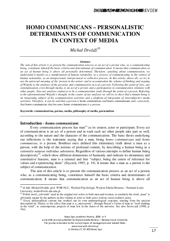 (PDF) Homo Communicans – Personalistic Determinants of Communication in ...