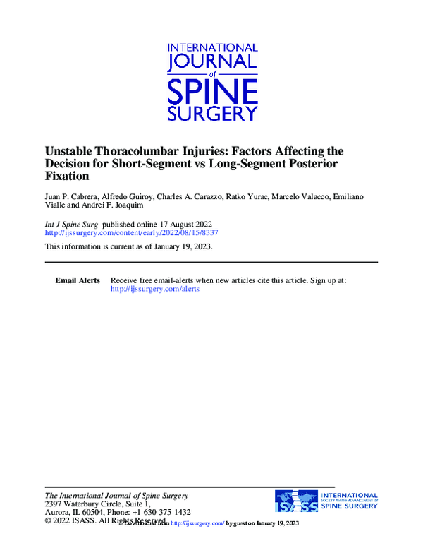 (PDF) Unstable Thoracolumbar Injuries: Factors Affecting the Decision ...