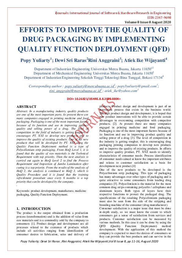 (PDF) Efforts to Improve the Quality of Drug Packaging by Implementing ...
