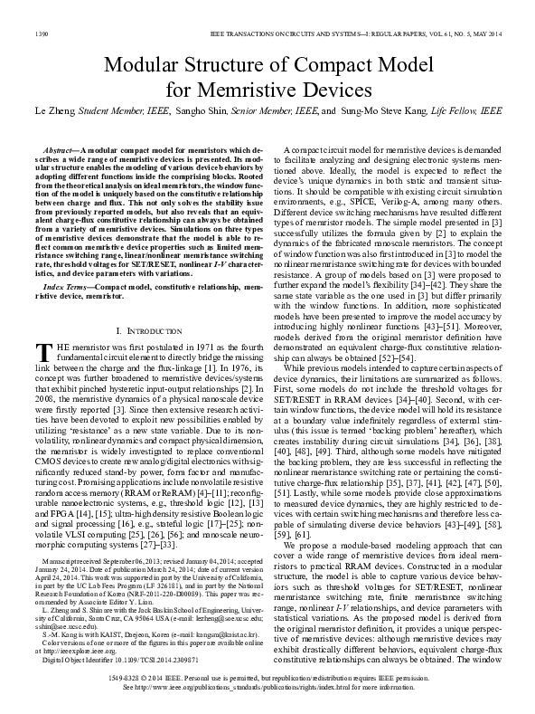 (PDF) Modular Structure of Compact Model for Memristive Devices