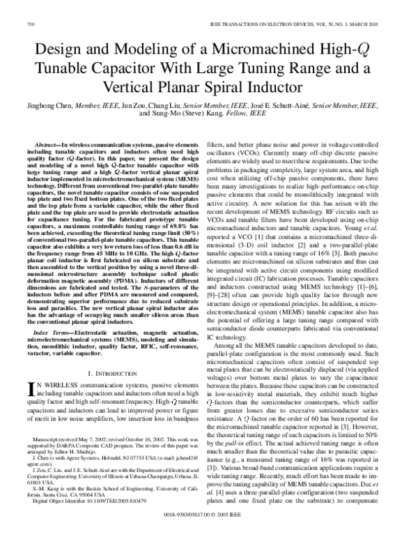 (PDF) Design and modeling of a micromachined high-Q tunable capacitor ...