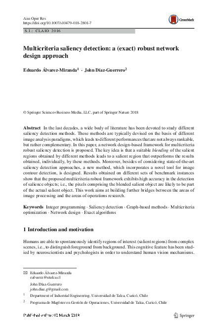(PDF) Multicriteria saliency detection: a (exact) robust network design approach