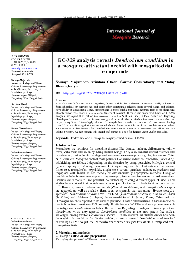 (PDF) GC-MS analysis reveals Dendrobium candidum is a mosquito ...