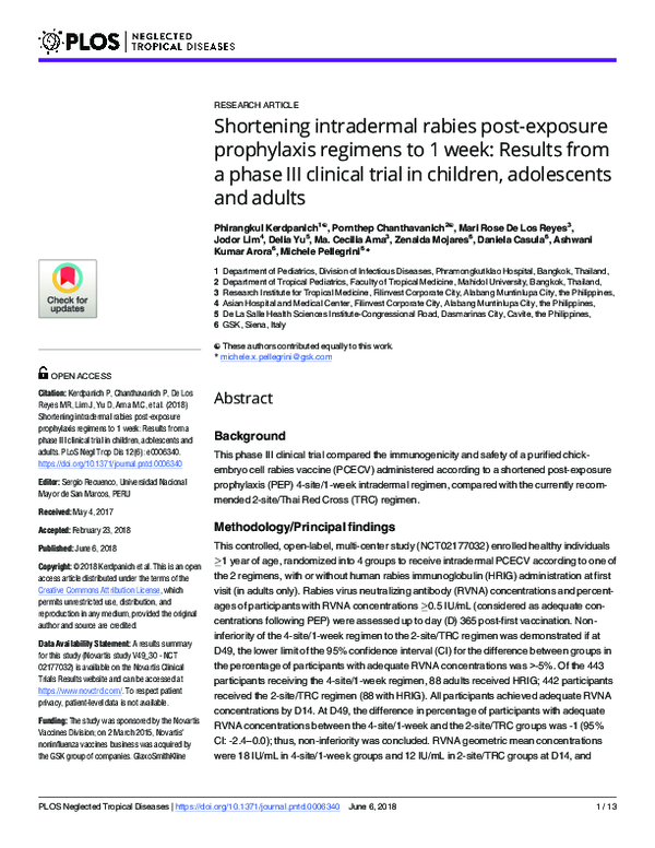 (PDF) Shortening intradermal rabies post-exposure prophylaxis regimens ...