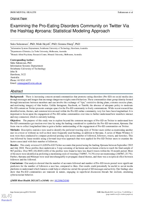 (PDF) Pro-ED Communities on Twitter: A Study