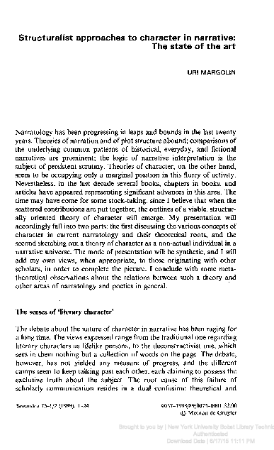 (PDF) Structuralist approaches to character in narrative: The state of ...