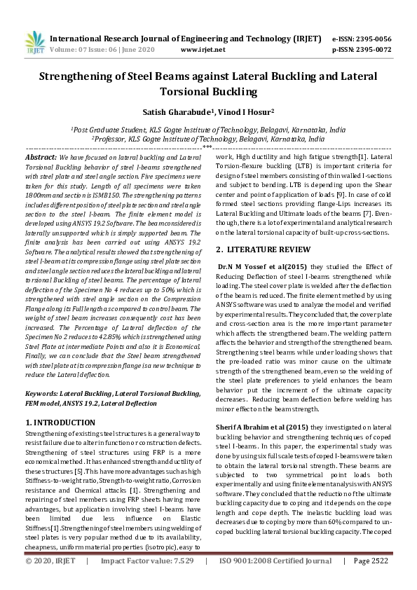 (PDF) Strengthening of Steel Beams against Lateral Buckling and Lateral ...