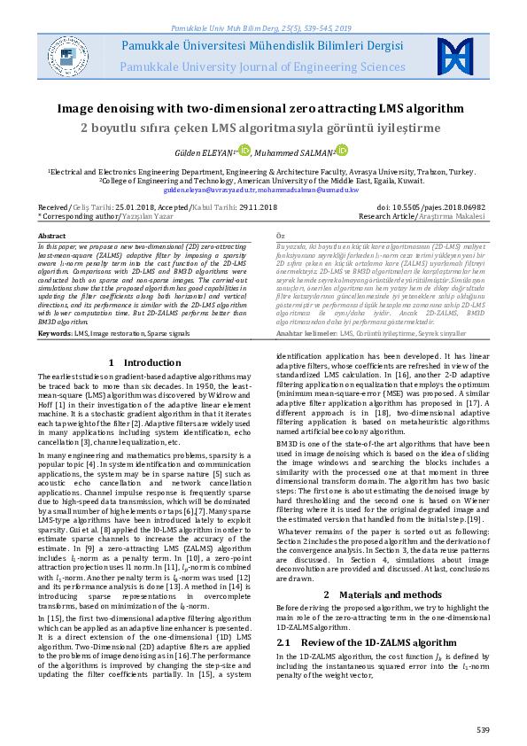(PDF) Two-dimensional sparse LMS for image denoising