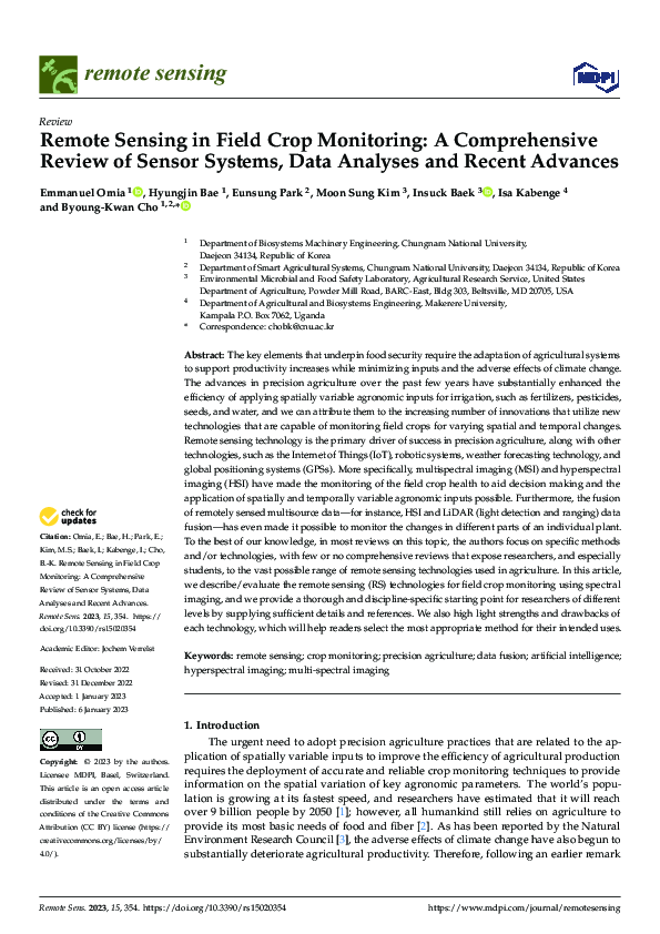 (PDF) Remote Sensing in Field Crop Monitoring: A Comprehensive Review of Sensor Systems, Data ...