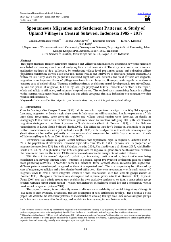 (PDF) Spontaneous Migration and Settlement Patterns: A Study of Upland ...