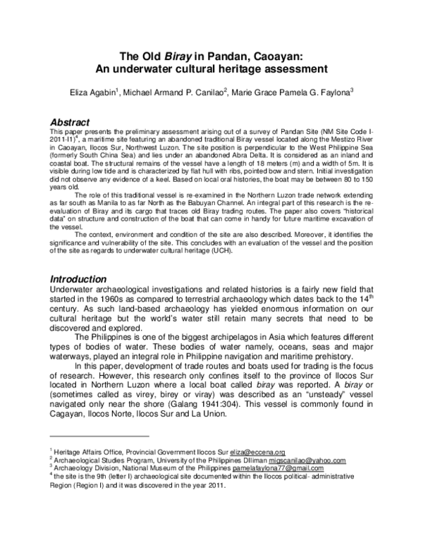 (PDF) The Old Biray in Pandan, Caoayan: An underwater cultural heritage ...