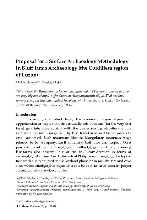 (PDF) Proposal for a Surface Archaeology Methodology in Bluff lands Archaeology (the Cordillera ...