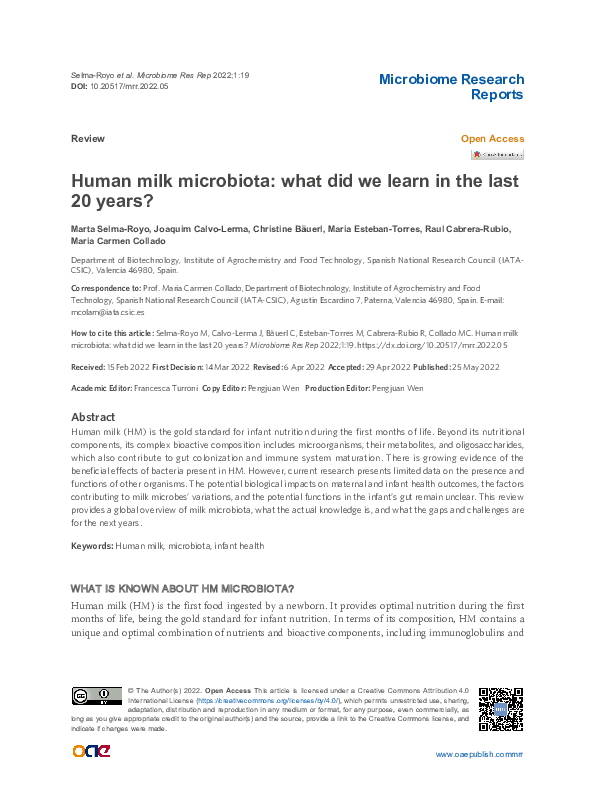 (PDF) Human milk microbiota: what did we learn in the last 20 years? | Microbiome Research ...