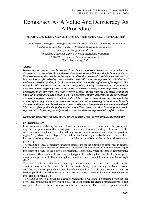(PDF) Democracy As A Value And Democracy As A Procedure