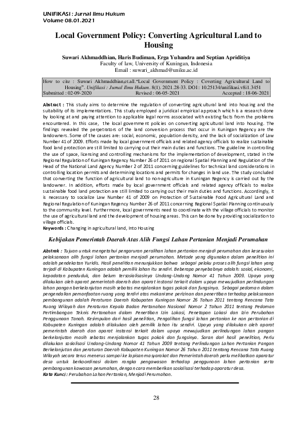 (PDF) Local Government Policy: Converting Agricultural Land to Housing