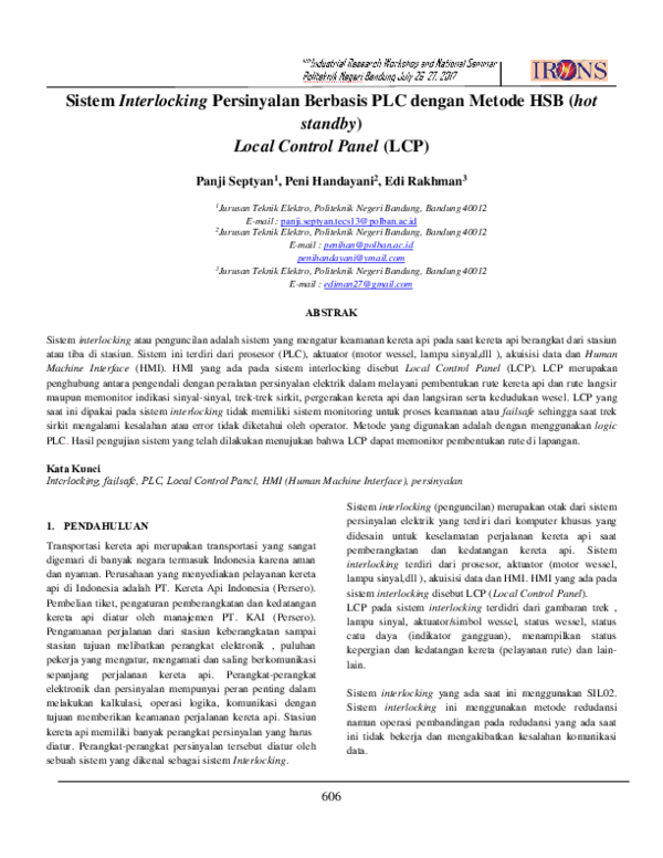 (PDF) Sistem Interlocking Persinyalan Berbasis PLC dengan Metode HSB (hot standby) Local Control ...