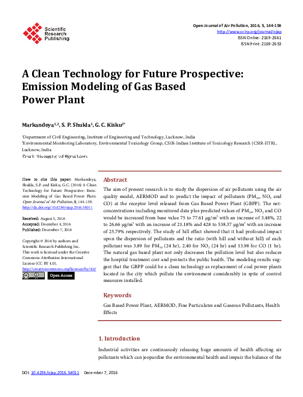 (PDF) A Clean Technology for Future Prospective: Emission Modeling of ...