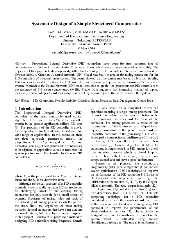 (PDF) Systematic Design of a Simple Structured Compensator