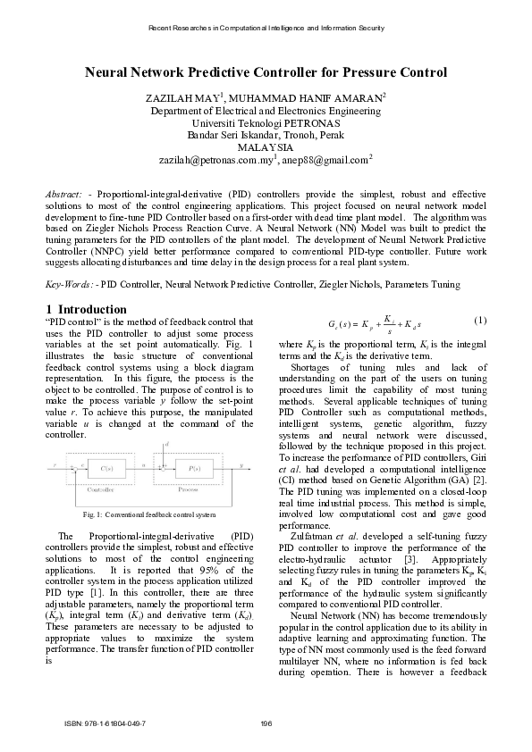 (PDF) Neural Network Predictive Controller for Pressure Control