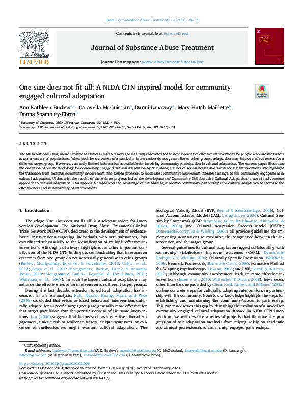 (PDF) One size does not fit all: A NIDA CTN inspired model for ...
