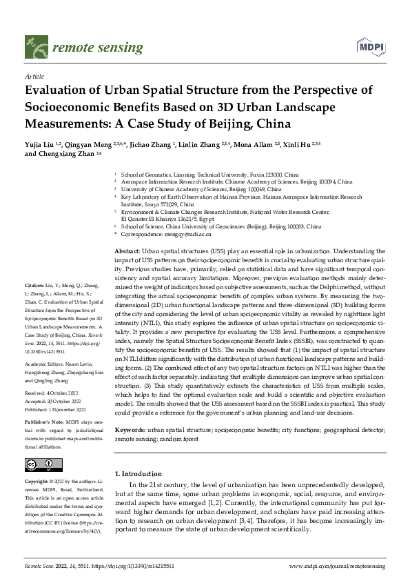(PDF) Evaluation of Urban Spatial Structure from the Perspective of Socioeconomic Benefits Based ...