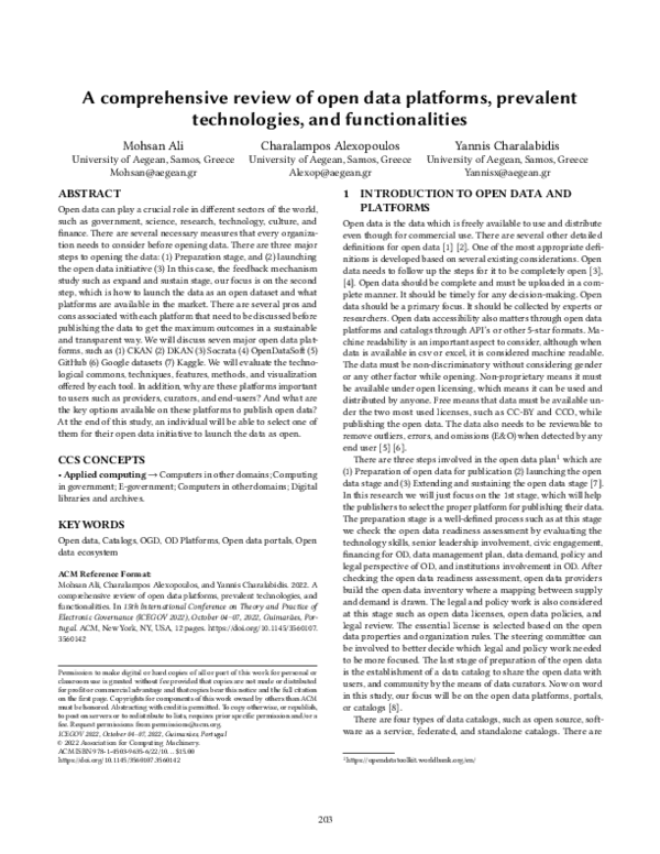 (PDF) A comprehensive review of open data platforms, prevalent technologies, and functionalities