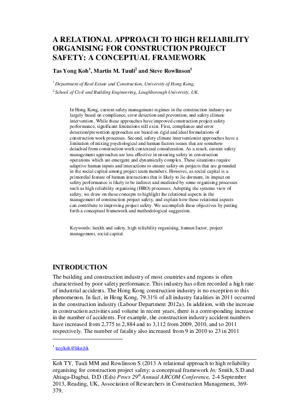 (PDF) A relational approach to high reliability organising for ...