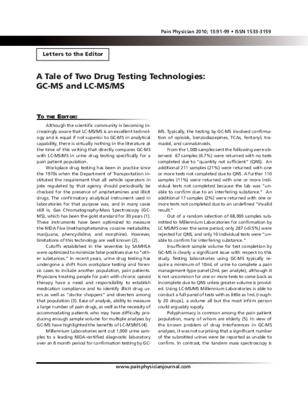 (PDF) A Tale of Two Drug Testing Technologies: GC-MS and LC-MS/MS