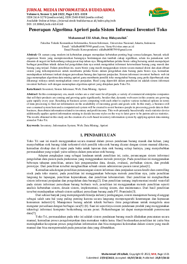 (PDF) Penerapan Algoritma Apriori pada Sistem Informasi Inventori Toko