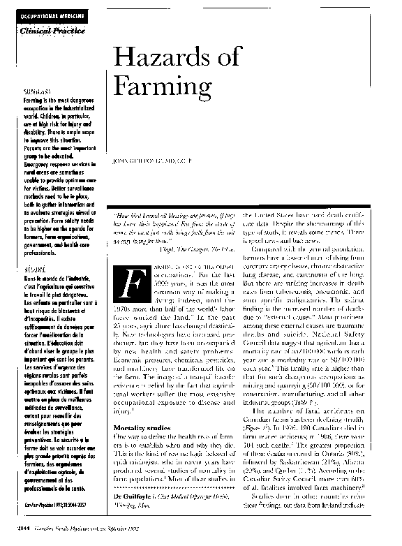(PDF) Hazards of Farming: Injury statistics suggest methods of prevention