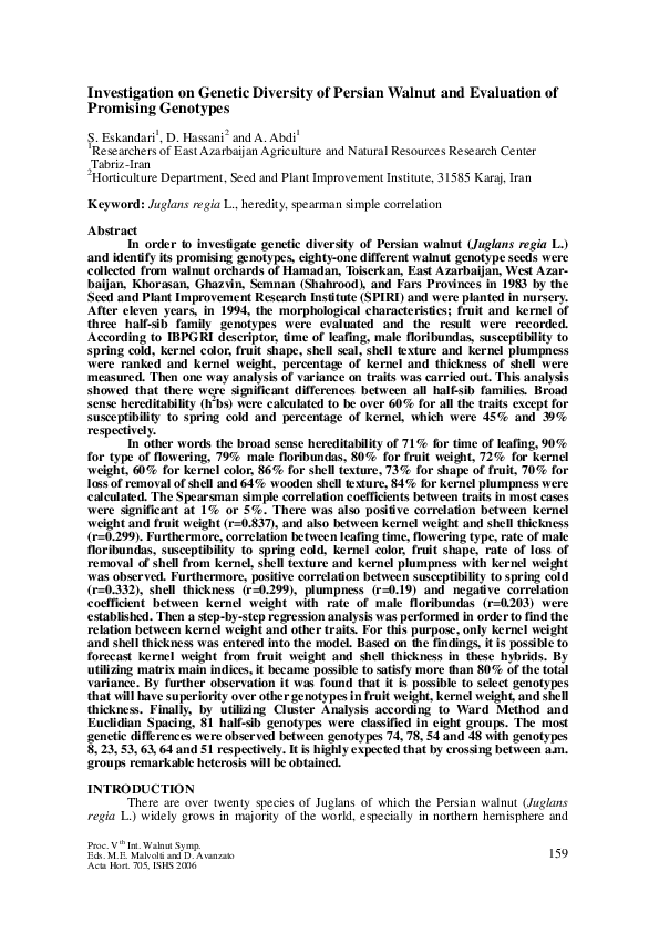 (PDF) Investigation on Genetic Diversity of Persian Walnut and ...