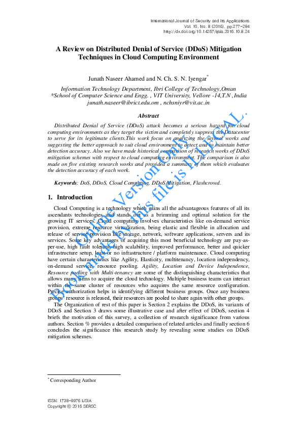 Pdf A Review On Distributed Denial Of Service Ddos Mitigation