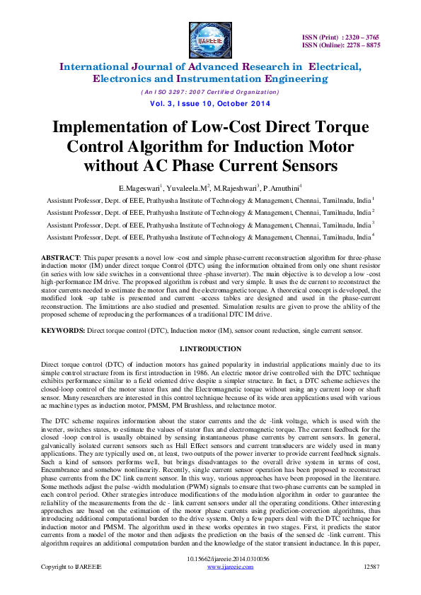 (PDF) Implementation of Low-Cost Direct TorqueControl Algorithm for Induction Motorwithout AC ...
