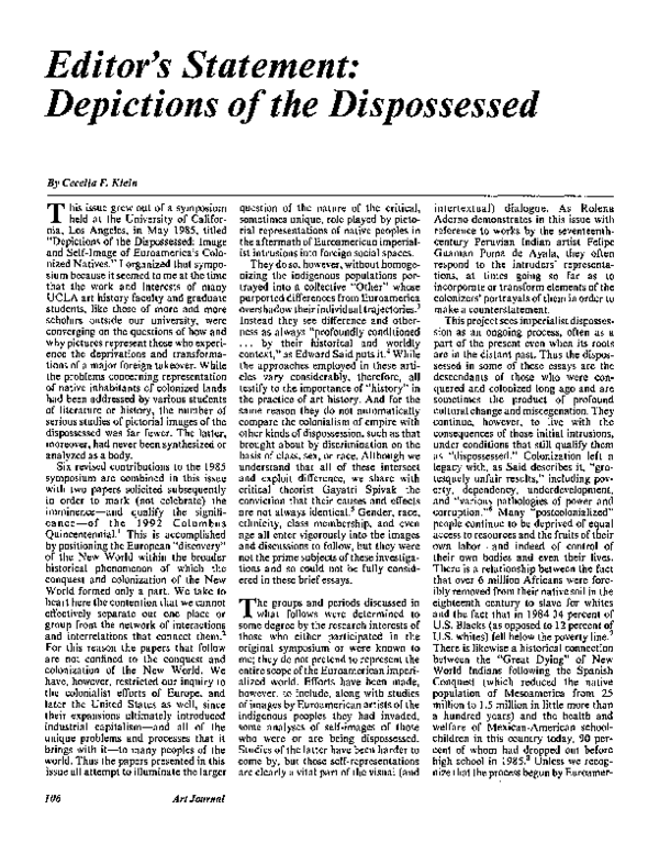 (PDF) Editor's Statement - Depictions of the Dispossessed