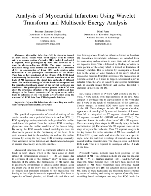 (PDF) Analysis of myocardial infarction using wavelet transform and multiscale energy analysis ...