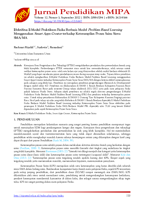 (PDF) Efektifitas E-Modul Praktikum Fisika Berbasis Model Problem Based Learning Menggunakan ...