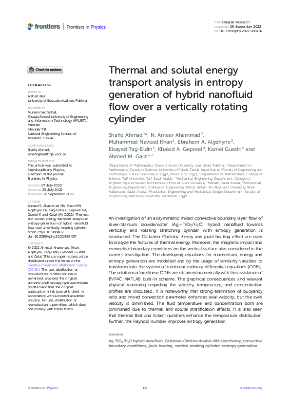 Pdf Thermal And Solutal Energy Transport Analysis In Entropy Generation Of Hybrid Nanofluid