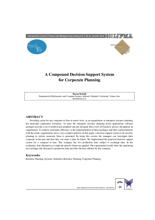(PDF) A Compound Decision Support System for Corporate Planning