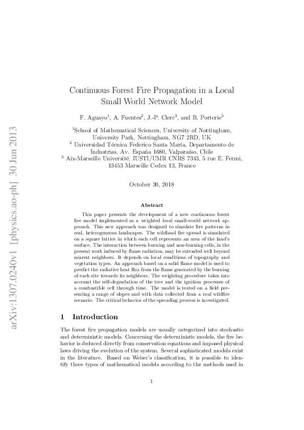 (PDF) Continuous Forest Fire Propagation in a Local Small World Network ...