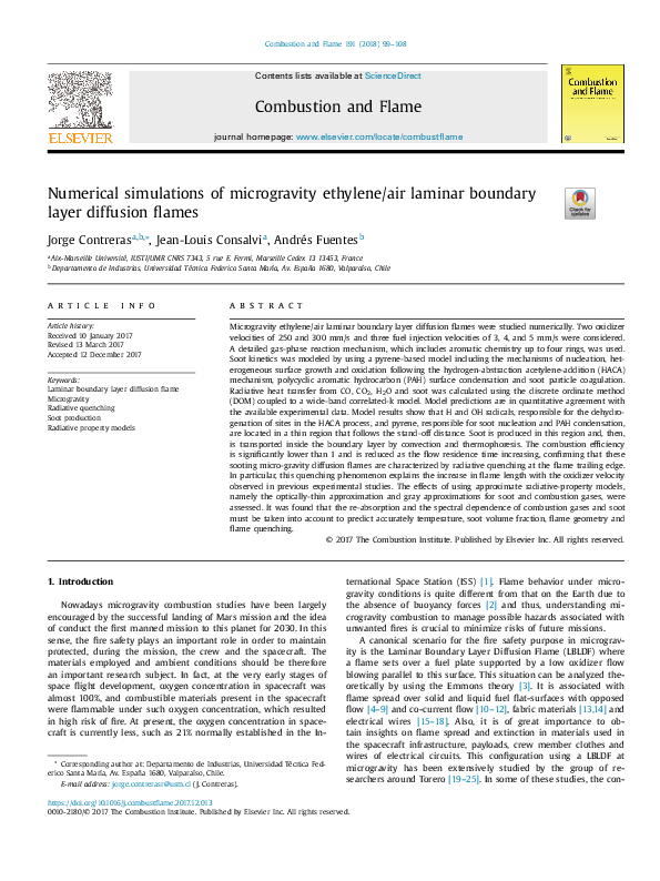 (PDF) Numerical simulations of microgravity ethylene/air laminar boundary layer diffusion flames ...