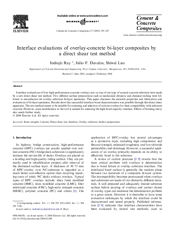 (PDF) Interface evaluations of overlay-concrete bi-layer composites by ...
