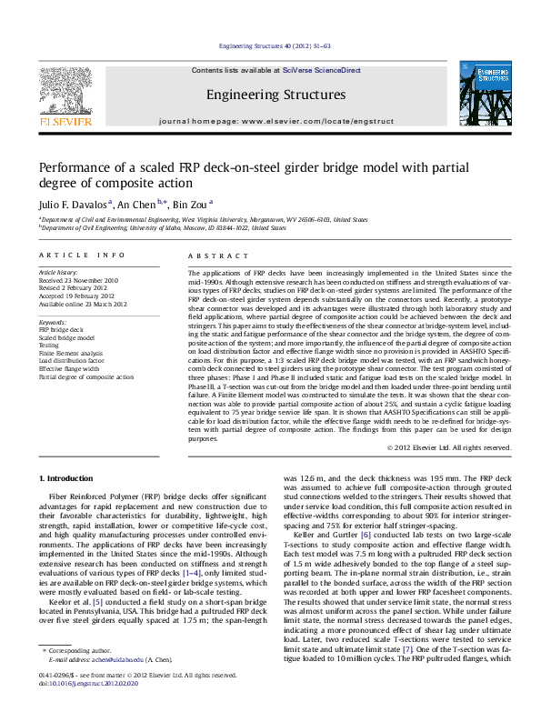 (PDF) Performance of a scaled FRP deck-on-steel girder bridge model with partial degree of ...